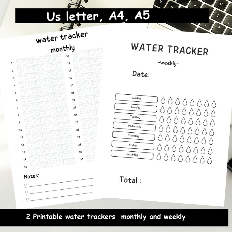 Water Tracker, Printable Monthly and Weekly Water Tracker, Hydration ...