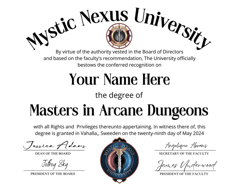 Arcane Dungeons University Diploma With Gold Seal, Printable, Replica ...