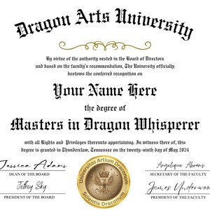 Dragon Whisperer Diploma With Gold Seal, Printable, Replica, Degree ...