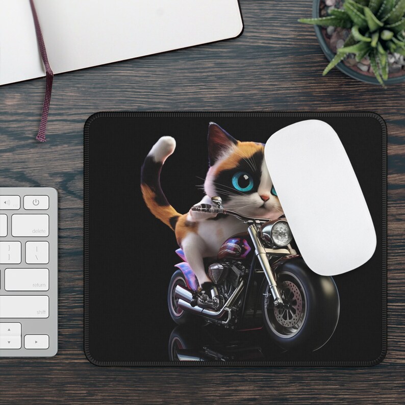 Kawaii Cat Motorcycle Rider Gaming Mouse Pad, Gift, Designers, Artists ...