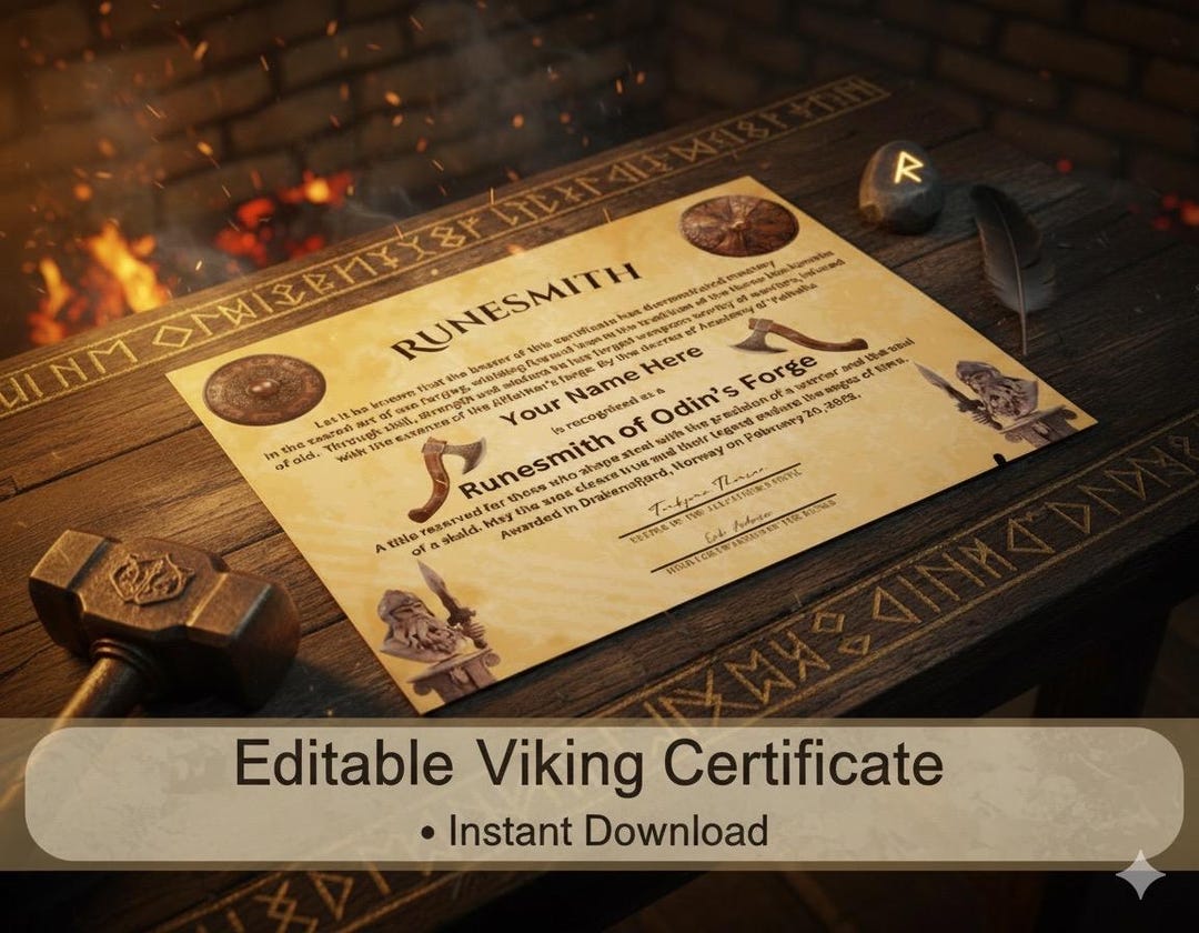 Runesmith of Odin’s Forge Certificate | Viking Norse Diploma | Fantasy ...