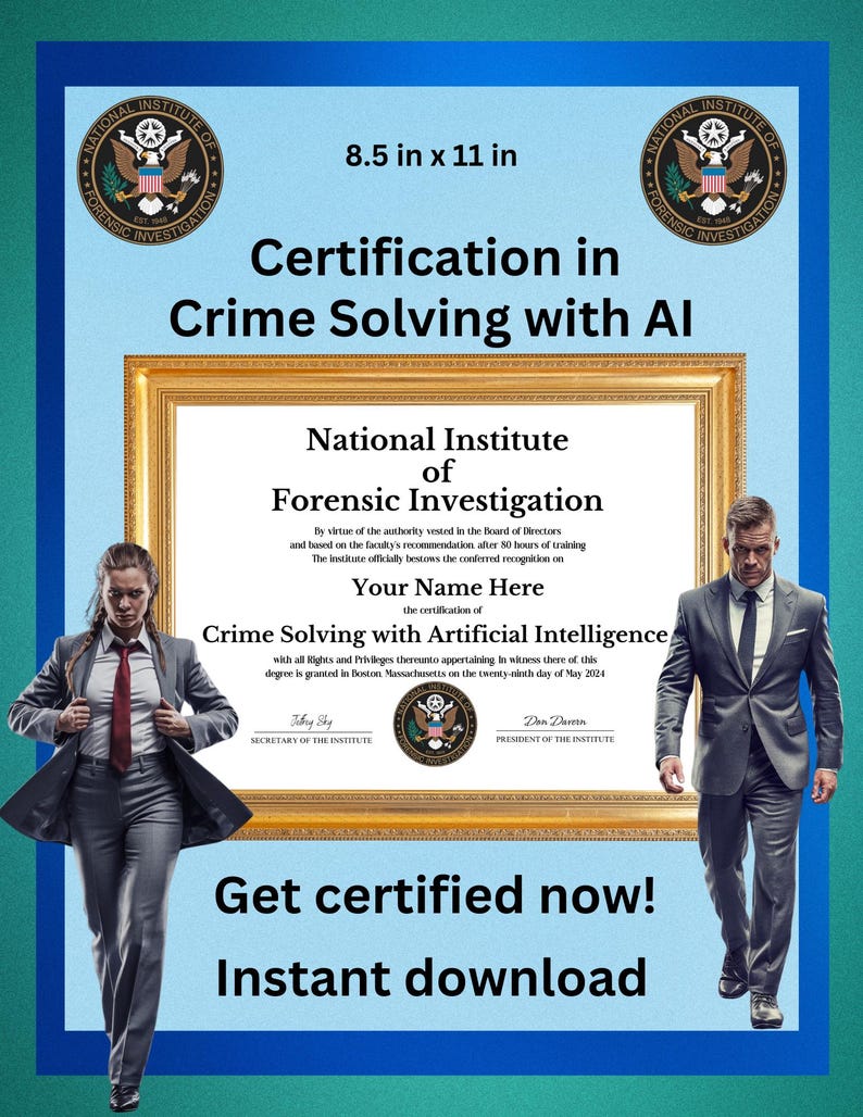 Crime Solving With AI, Certificate, Certification, Fictitious School ...