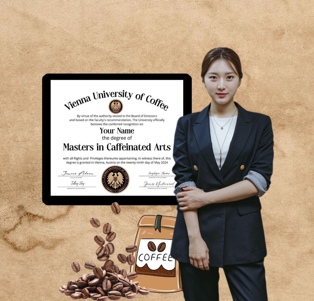 Vienna University of Coffee Diploma With Gold Seal, Printable, Replica ...