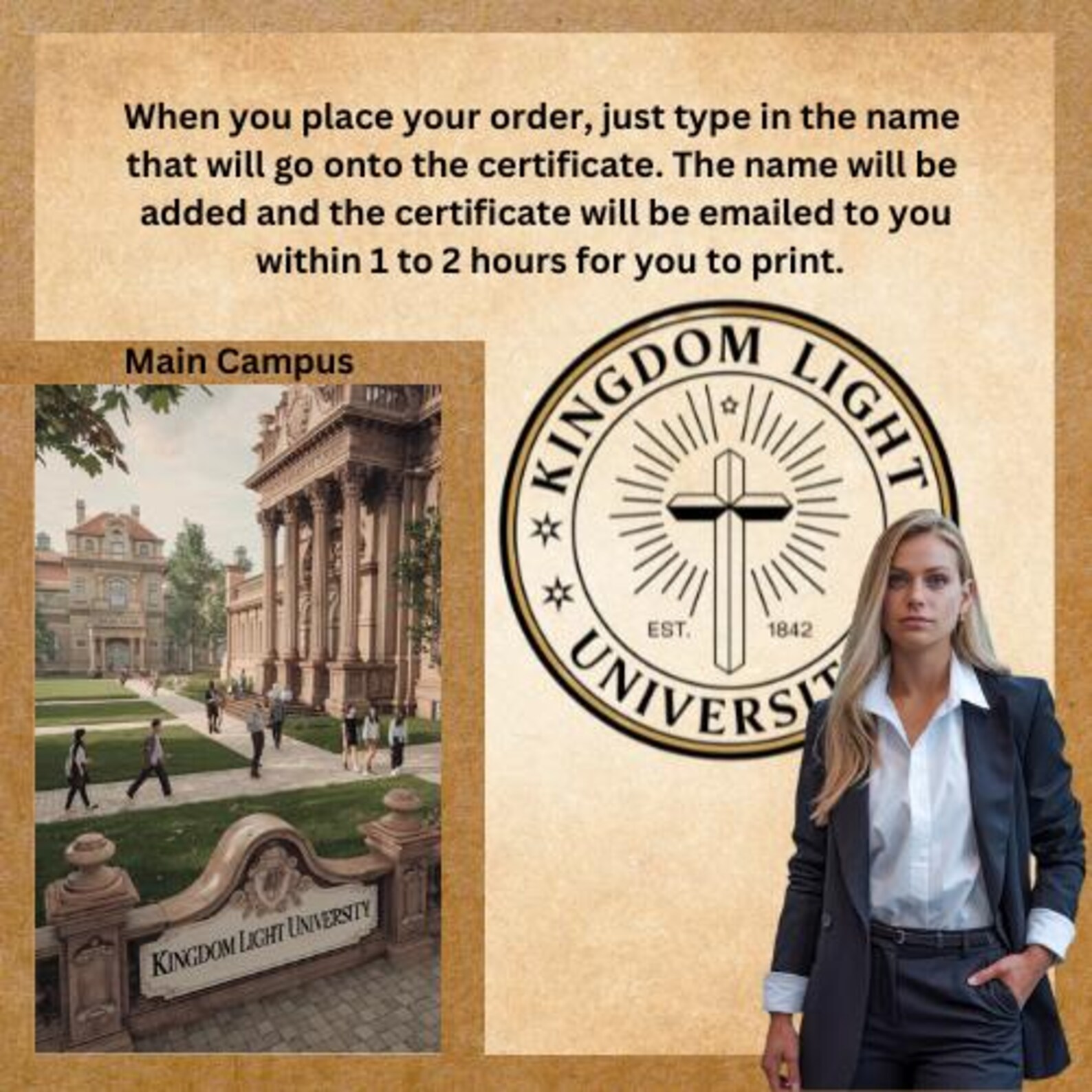 Religious Certificate, Diploma, Degree, Fictitious, for Framing, in ...