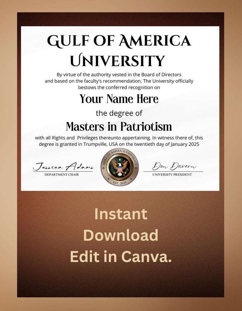 Gulf Diploma, Gulf of America University, With Gold Seal, Printable ...