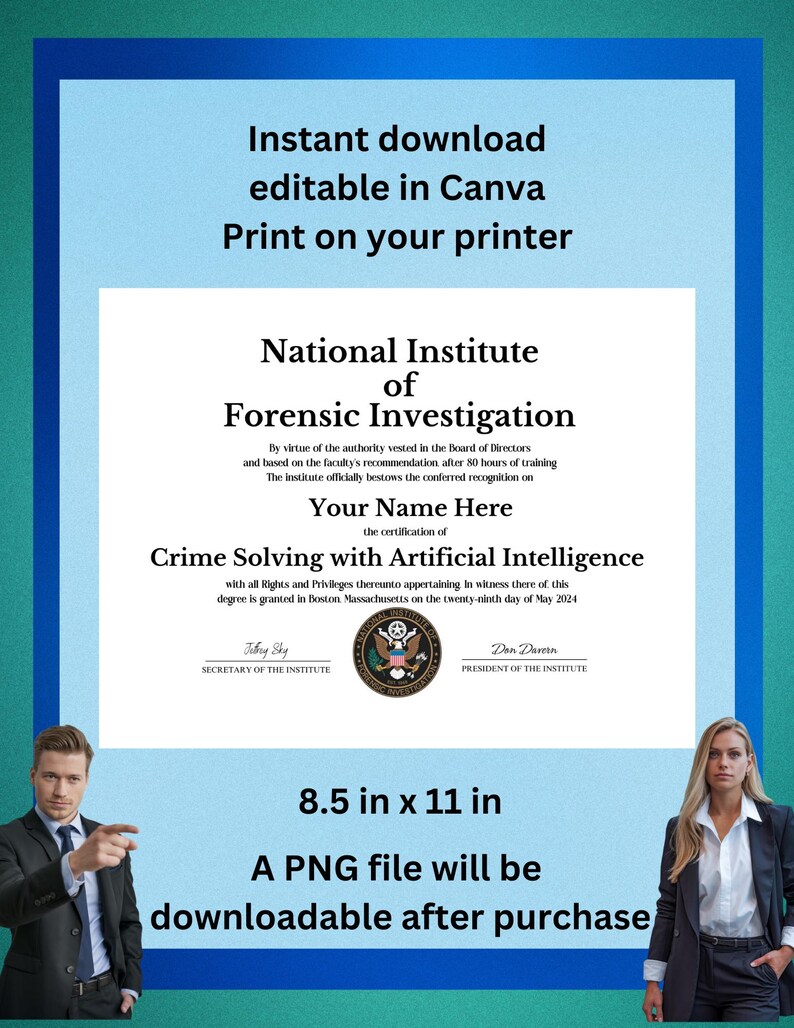 Crime Solving With AI, Certificate, Certification, Fictitious School ...