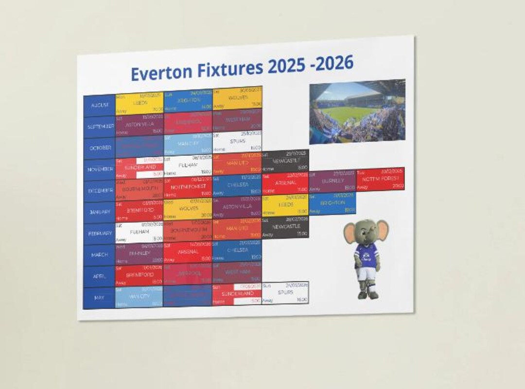Everton FC 2025/26 Fixtures Poster: Premier League Schedule (digital ...