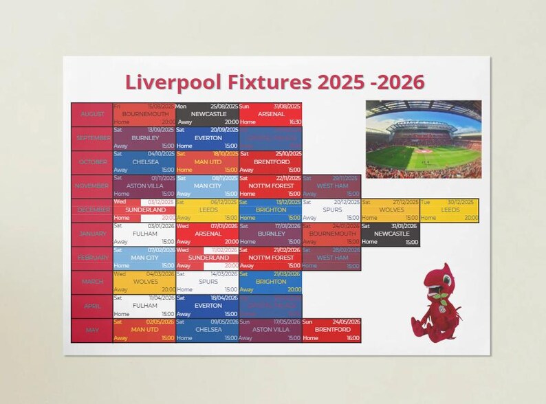 Liverpool FC Premier League Fixtures 2025 /26,premier League Schedule ...