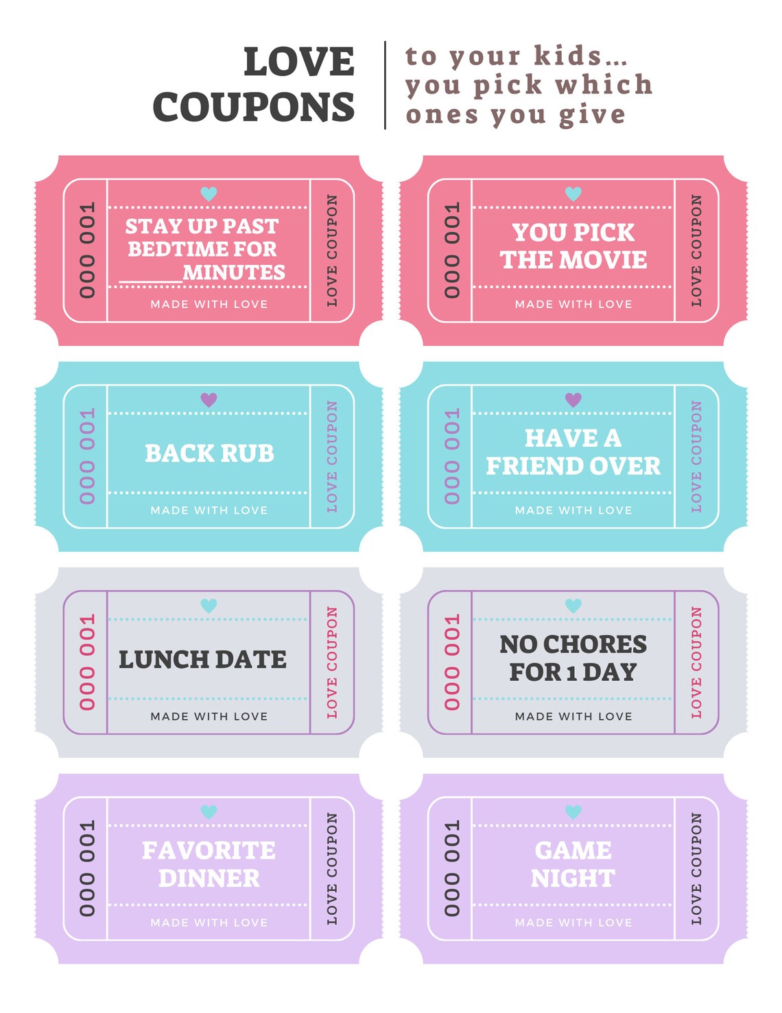 Love Coupons From Parents to Kids on Valentine’s Day Mom Dad Gift to ...