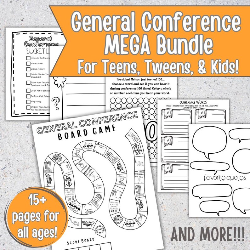 LDS General Conference for Teens and Kids Study Notebook Activities BINGO Conference Squares for ...