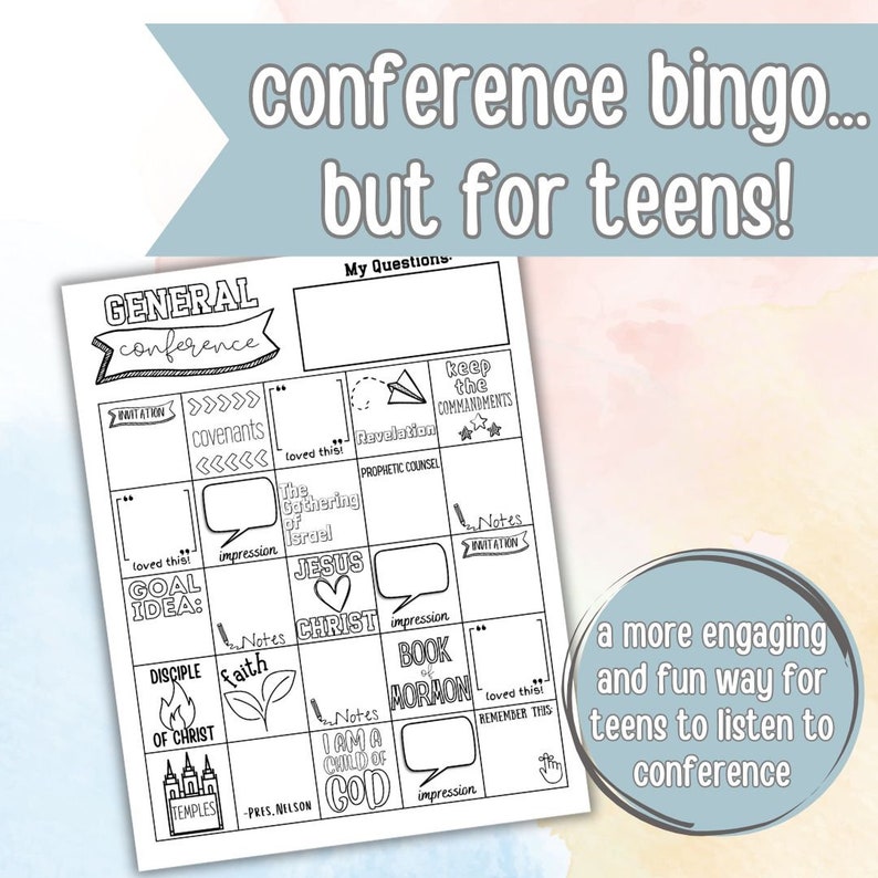 LDS General Conference for Teens Study Notebook Activities BINGO ...