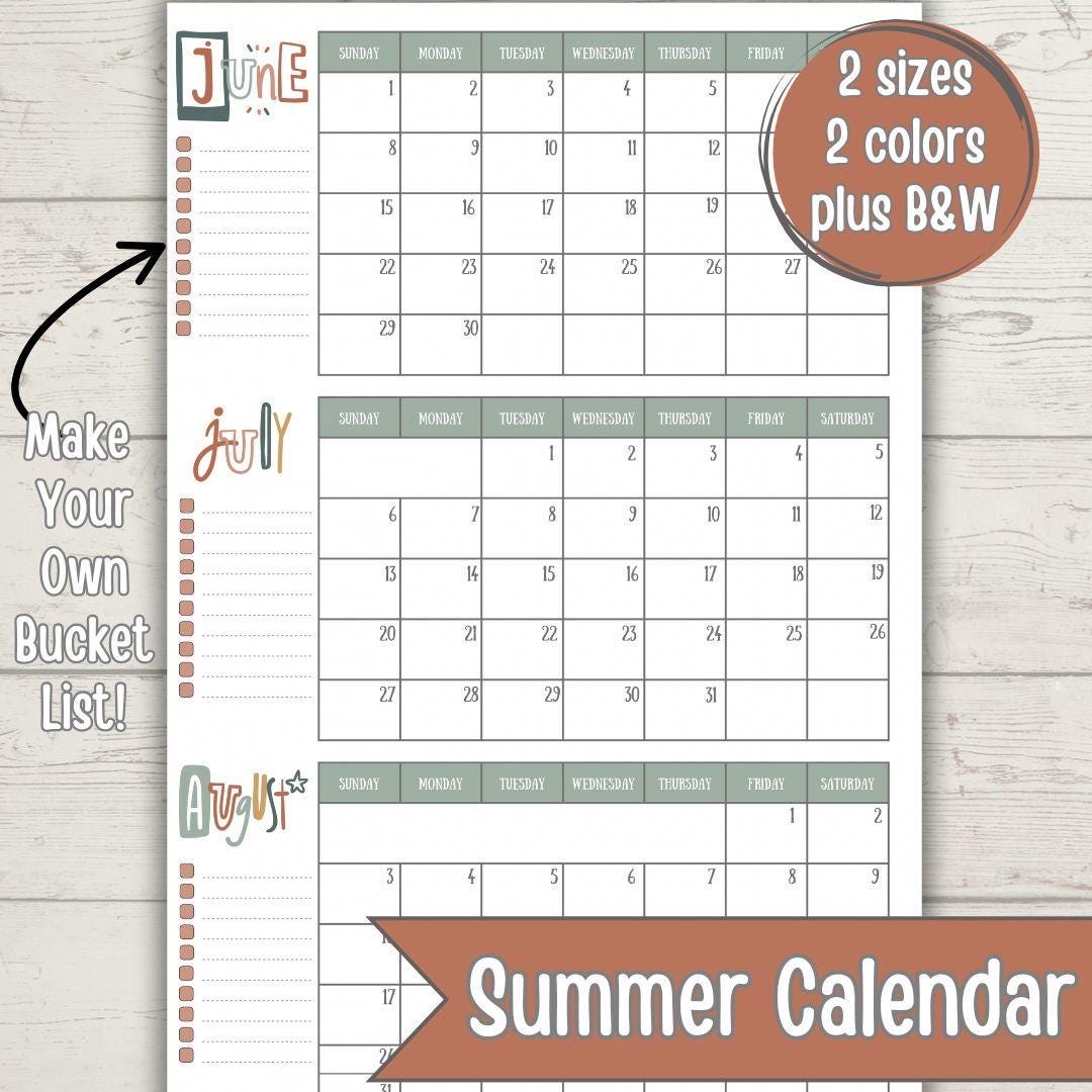 Printable Summer 2025 Calendar for Kids & Families | June July August ...