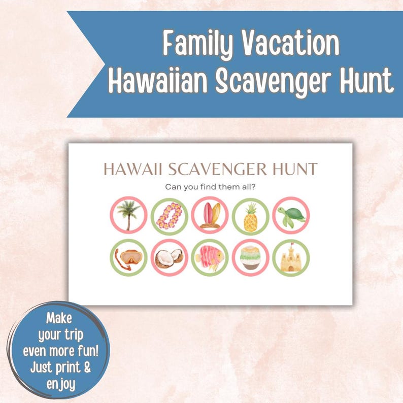 Hawaii Scavenger Hunt Printable – Fun Tropical Vacation Game for Kids ...