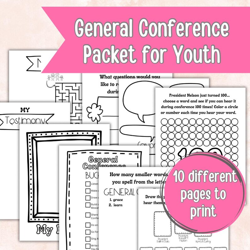General Conference Packet for Youth Kids Teens Activity Days Boys and ...
