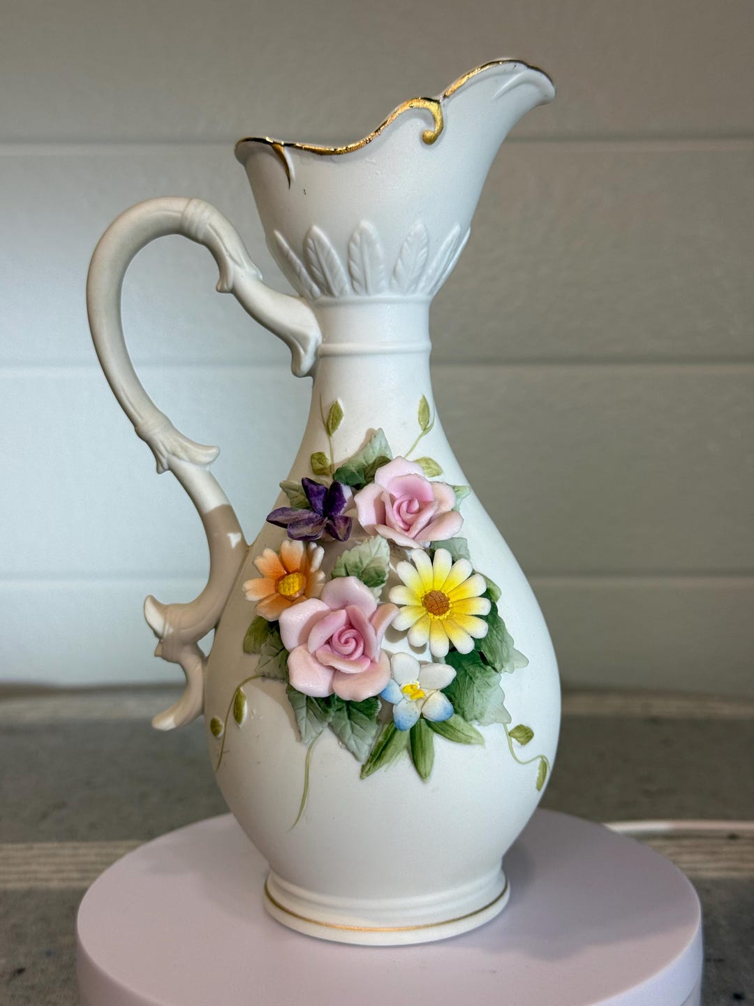 Lefton Ceramics | Porcelain Rose and Floral Pitcher Vase | Vintage ...