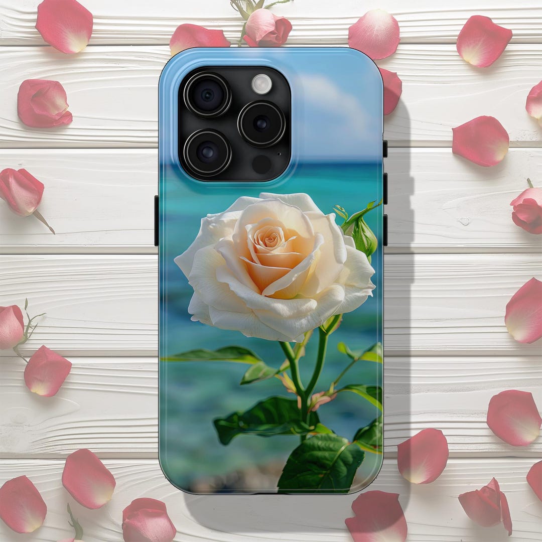 White Rose iPhone Case Ocean Background Tough iPhone Cover Elegant ...