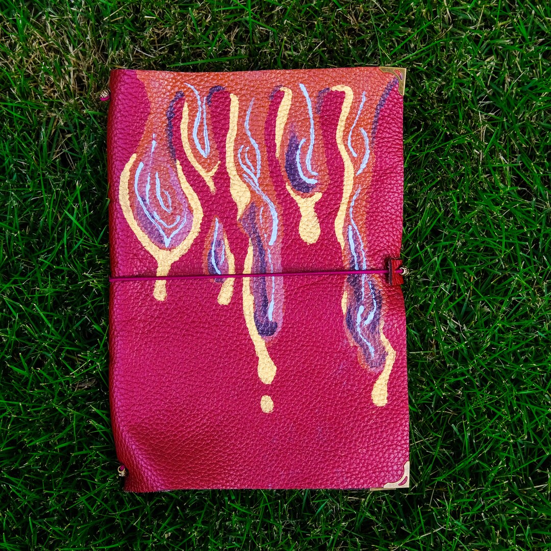 Flame Drip Hand Painted Leather Traveler's Journals W/ Watercolor Paper ...
