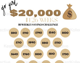 Bi Weekly 20k Savings Challenge, Save 20,000 in 26 Weeks Printable ...