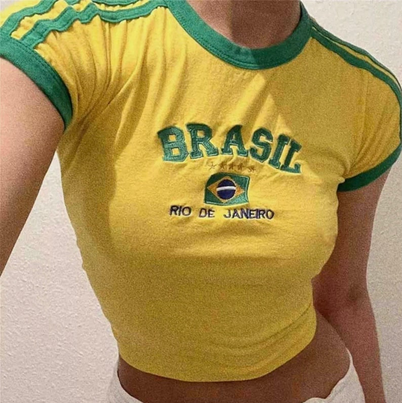 BRASIL Y2K Baby Tee | Crop Top | Graphic | Soccer | Gift for Her ...