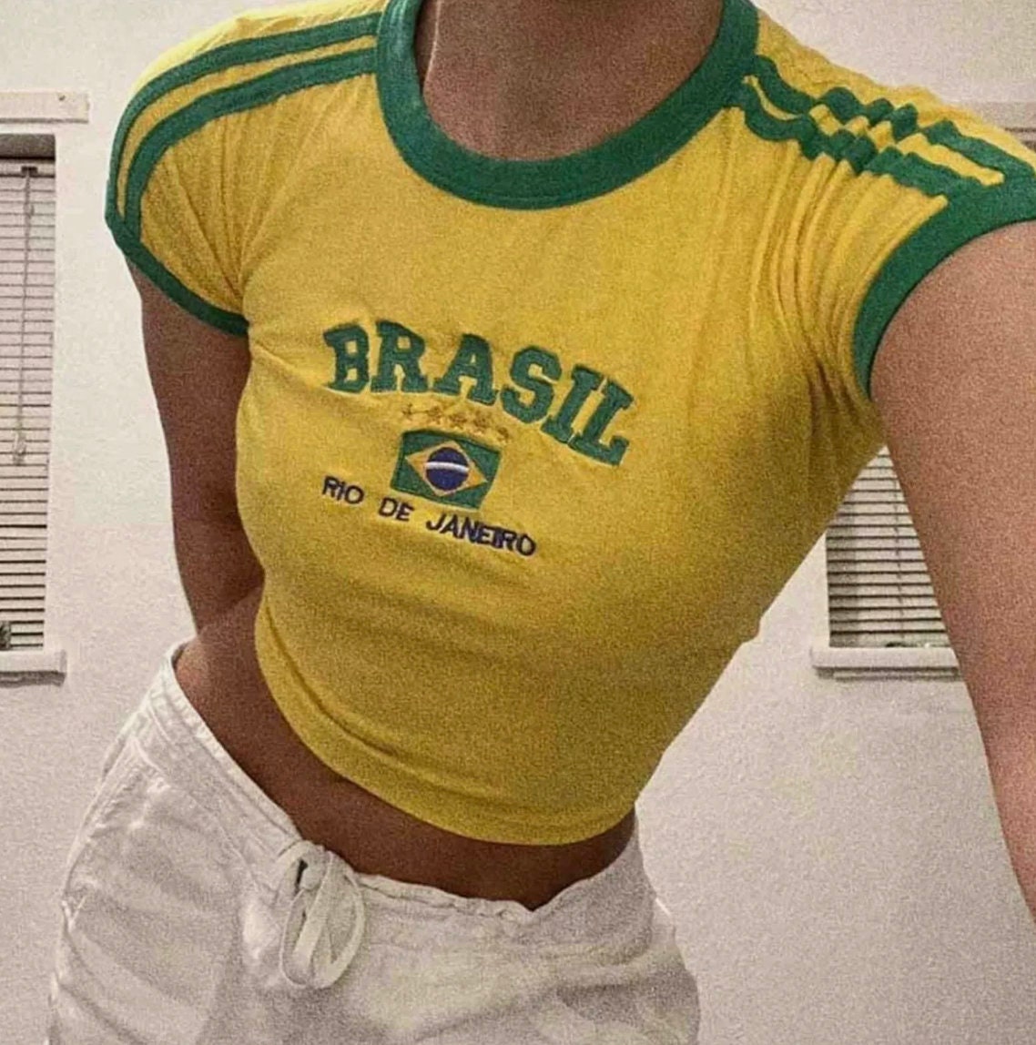 BRASIL Y2K Baby Tee | Crop Top | Graphic | Soccer | Gift for Her ...