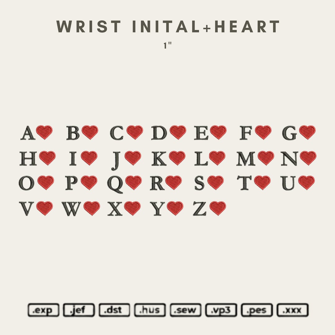 Mini Heart Alphabet Sleeve Embroidery File, Love Valentines Files ...