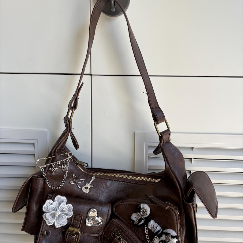 Y2K Leather Shoulder Bag Handmade Remake Bag Punk Bag Unique Bag ...