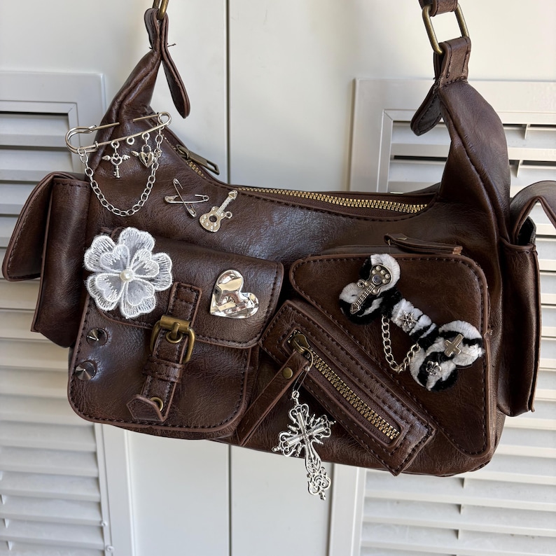 Y2K Leather Shoulder Bag Handmade Remake Bag Punk Bag Unique Bag ...