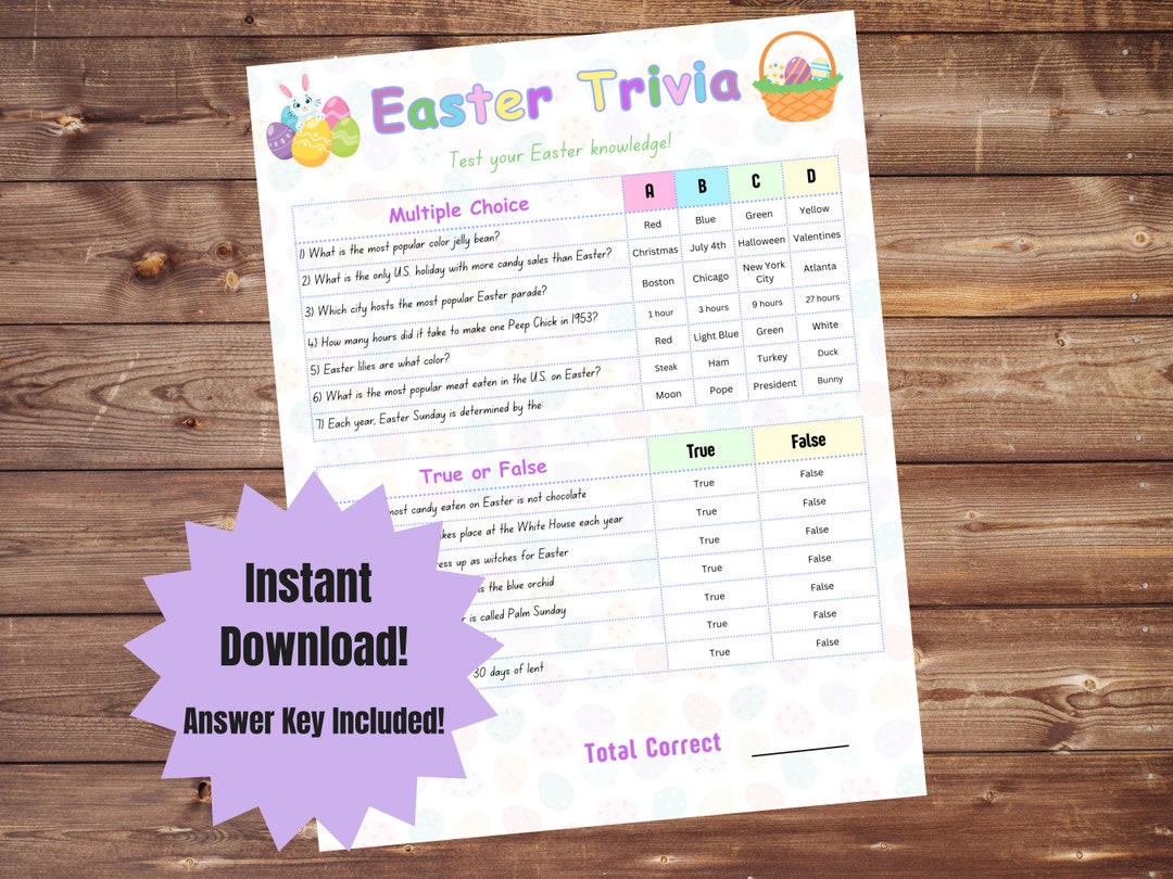 Easter Trivia Game Easter Printable Gaming for Easter Activity Easter ...