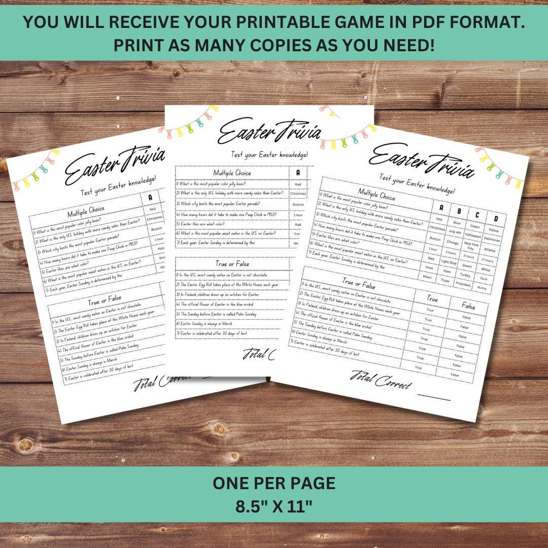Easter Trivia Non Religious Easter Game Printable Secular Adult Teen ...