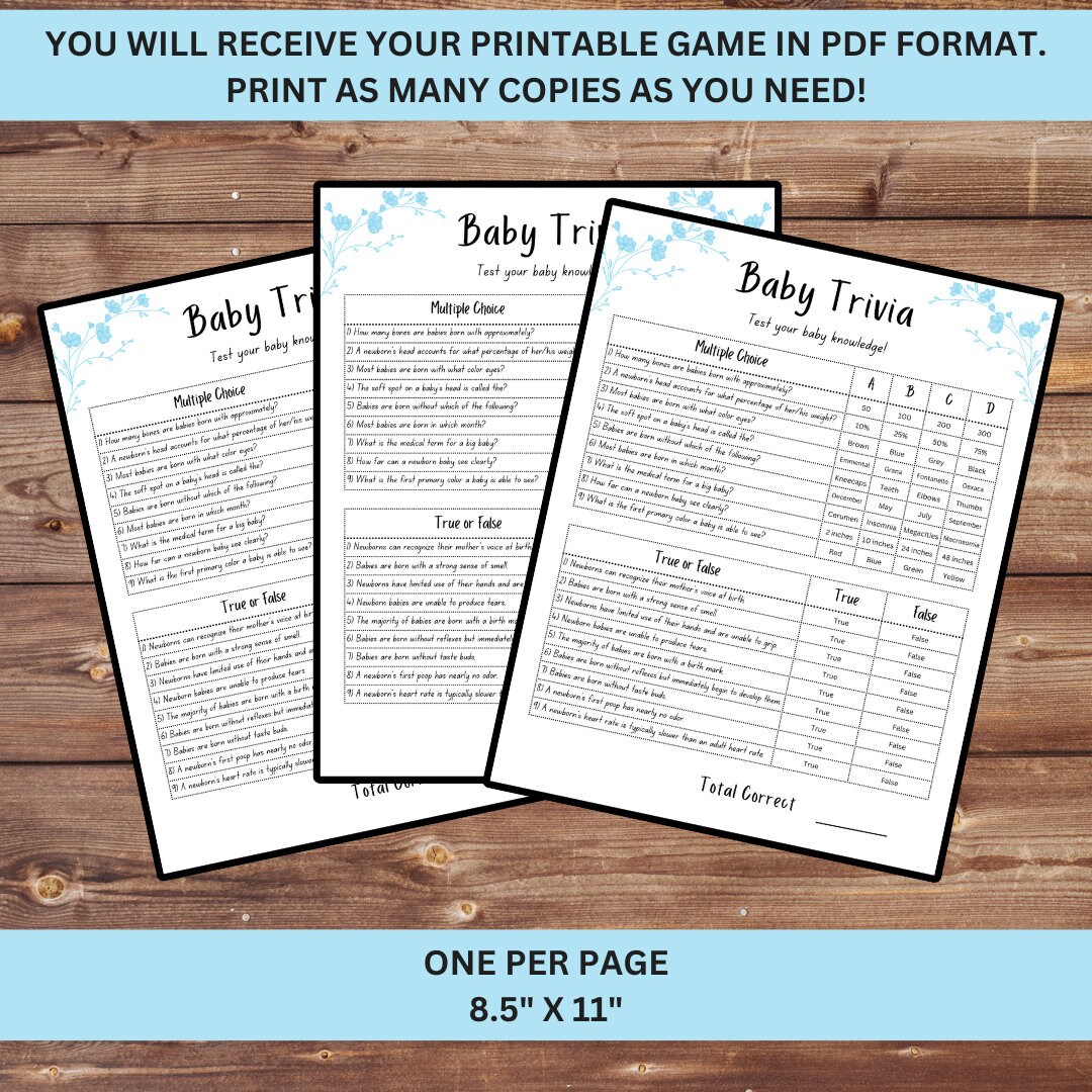 Baby Shower Trivia Game Boy - Baby Trivia - Baby Shower Trivia Boy Fun ...