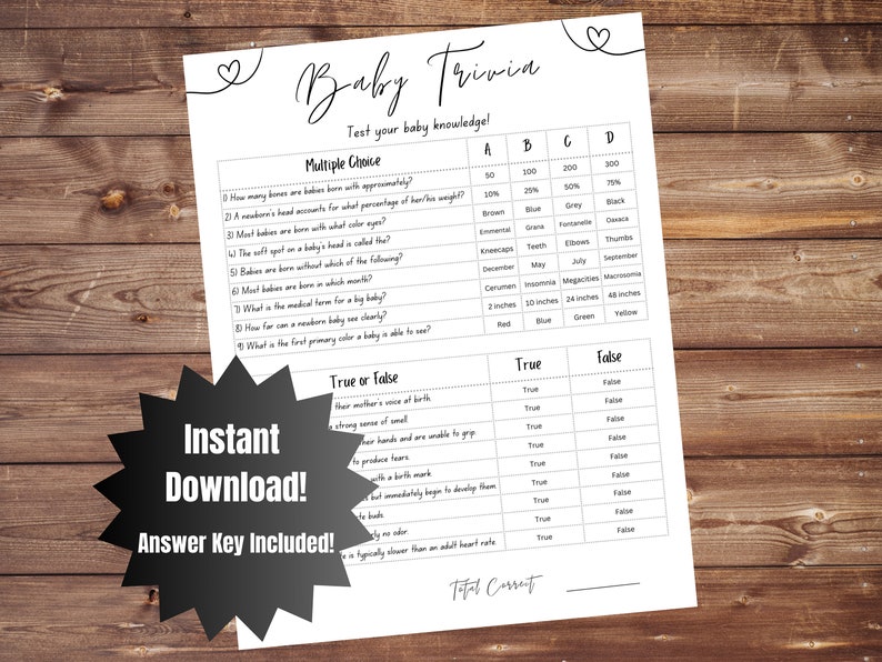 Heart Baby Trivia Shower Game Baby Shower Trivia Game Fun Baby Shower ...