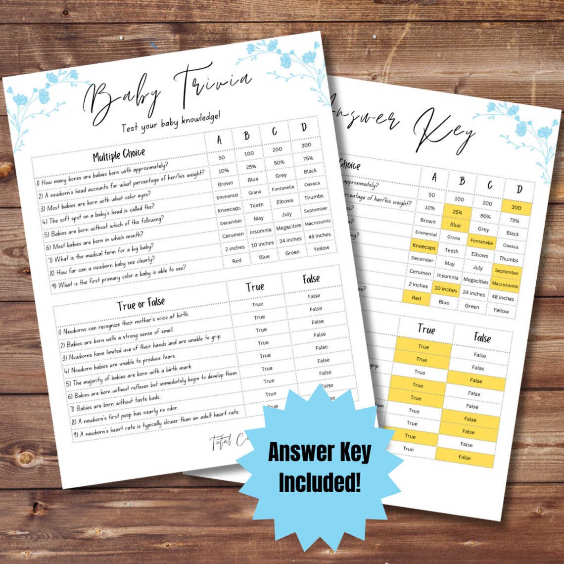 Baby Trivia Shower Game Boy Baby Trivia Baby Blue Shower Trivia Boy Fun ...