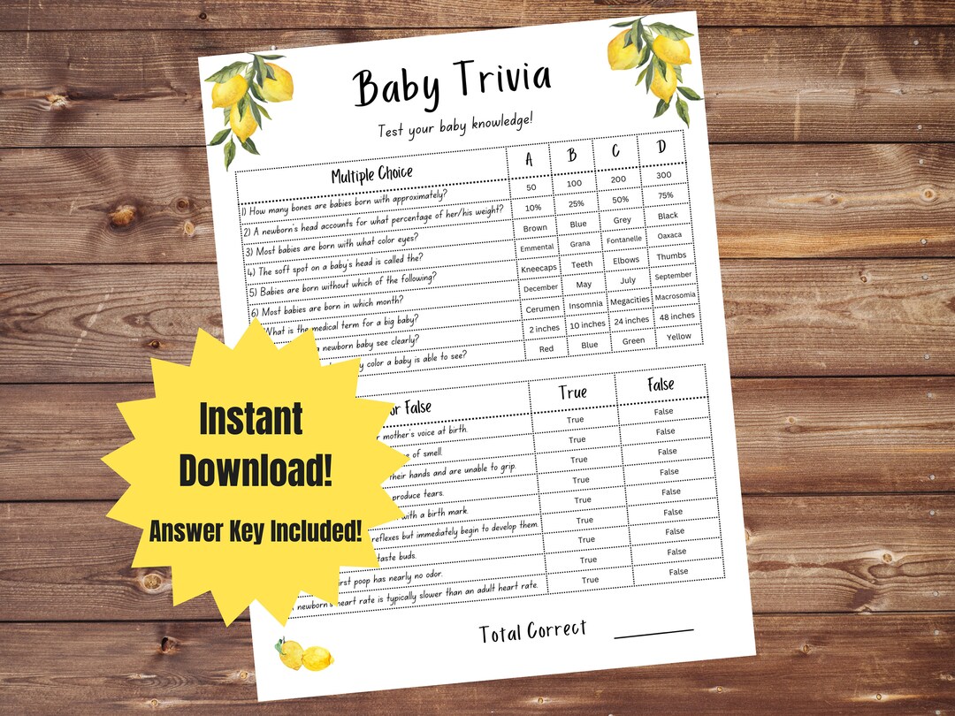 Baby Trivia Shower Game Baby Shower Trivia Game Fun Shower Trivia Game ...