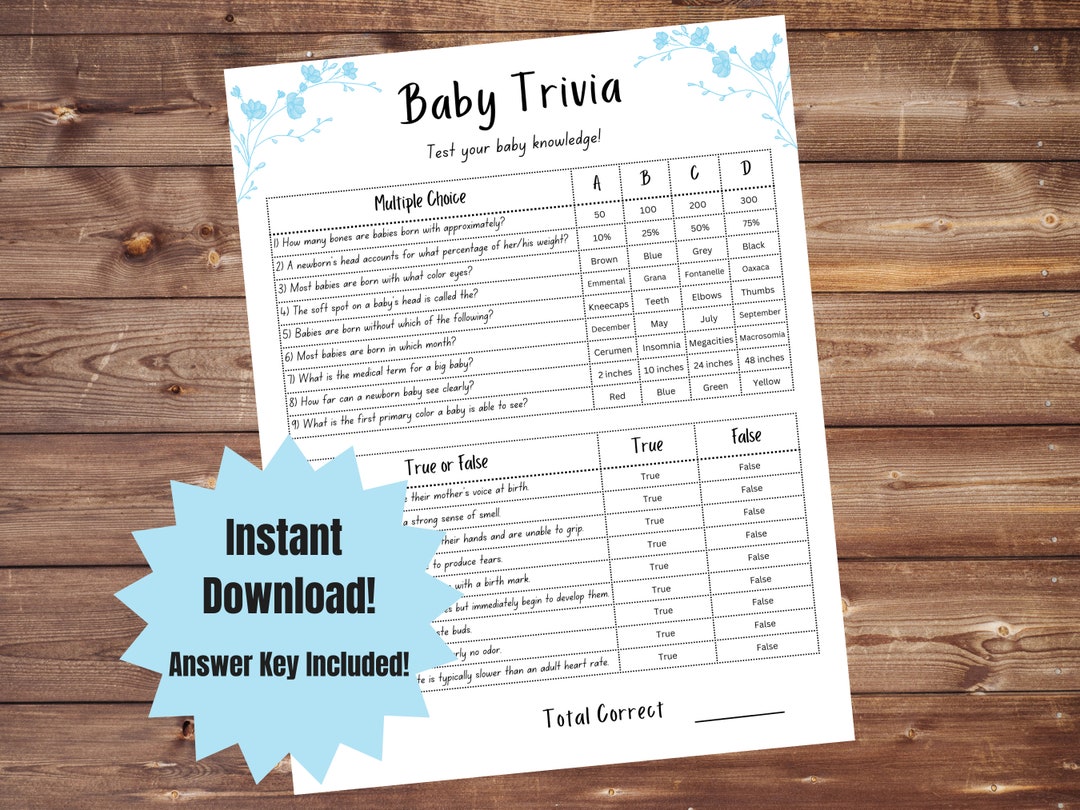 Baby Shower Trivia Game Boy - Baby Trivia - Baby Shower Trivia Boy Fun ...