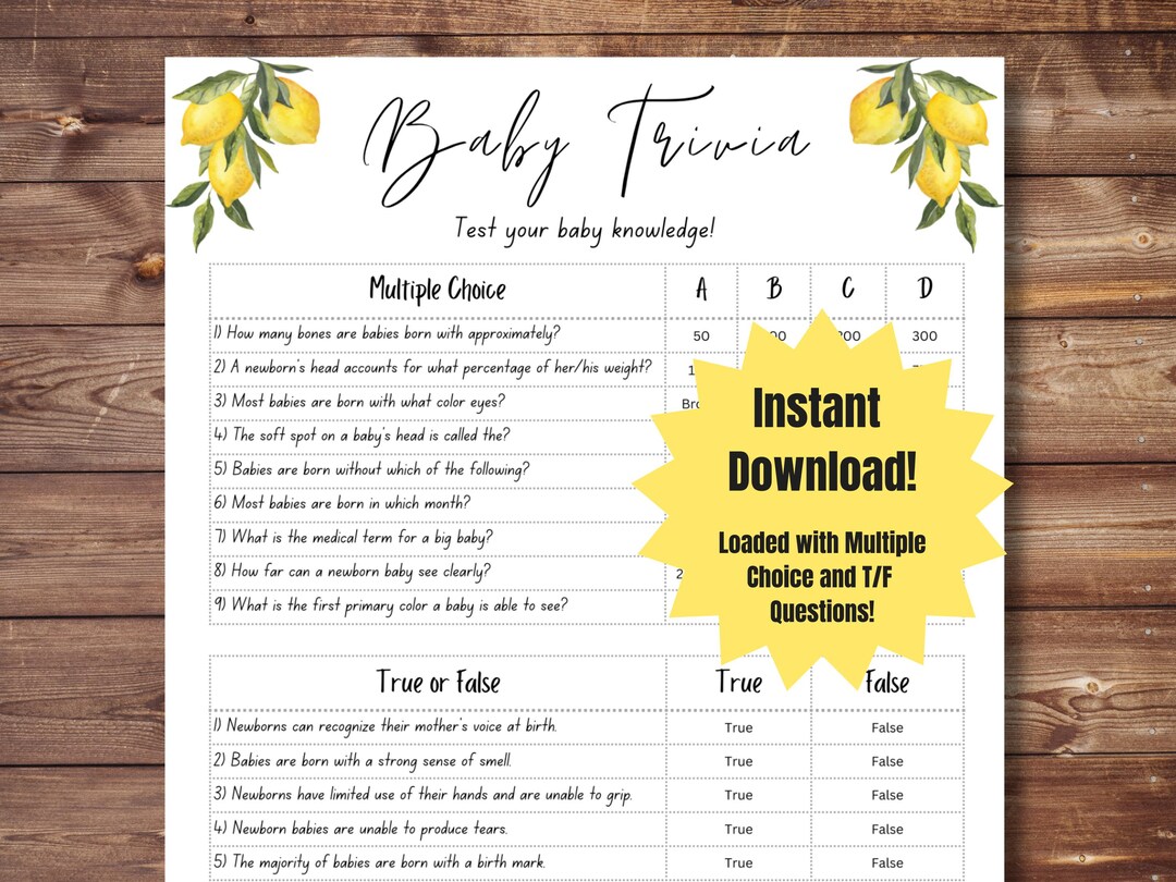 Lemon Baby Shower Game Lemon Baby Trivia Little Baby Lemon Theme Shower ...
