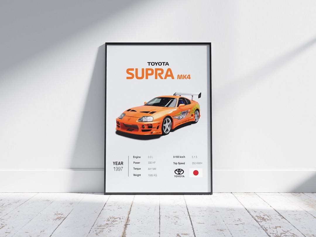 Toyota Supra MK4 Fast & Furious Prints Wall Art, Car Poster, Car Model ...