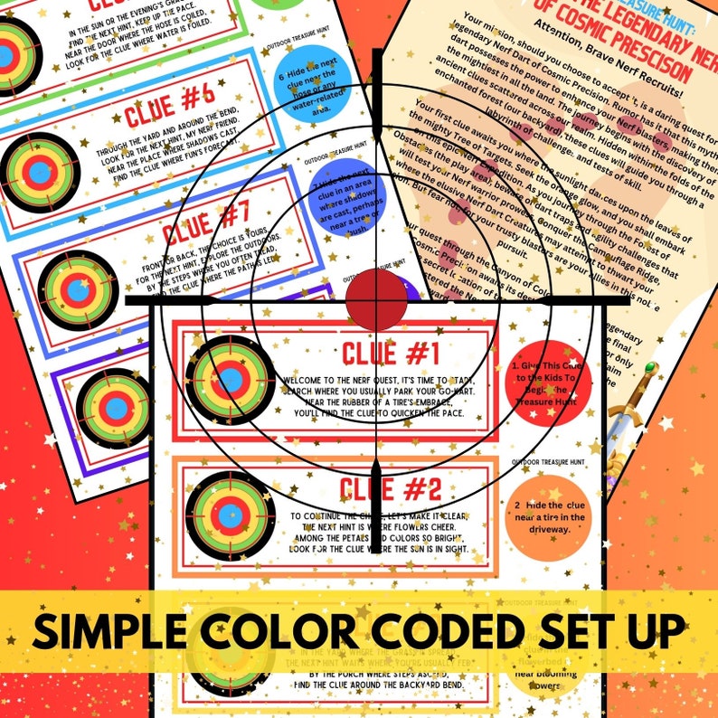 Dart Blaster Treasure Hunt: Rhyming Clues, Color-coded (printable PDF ...