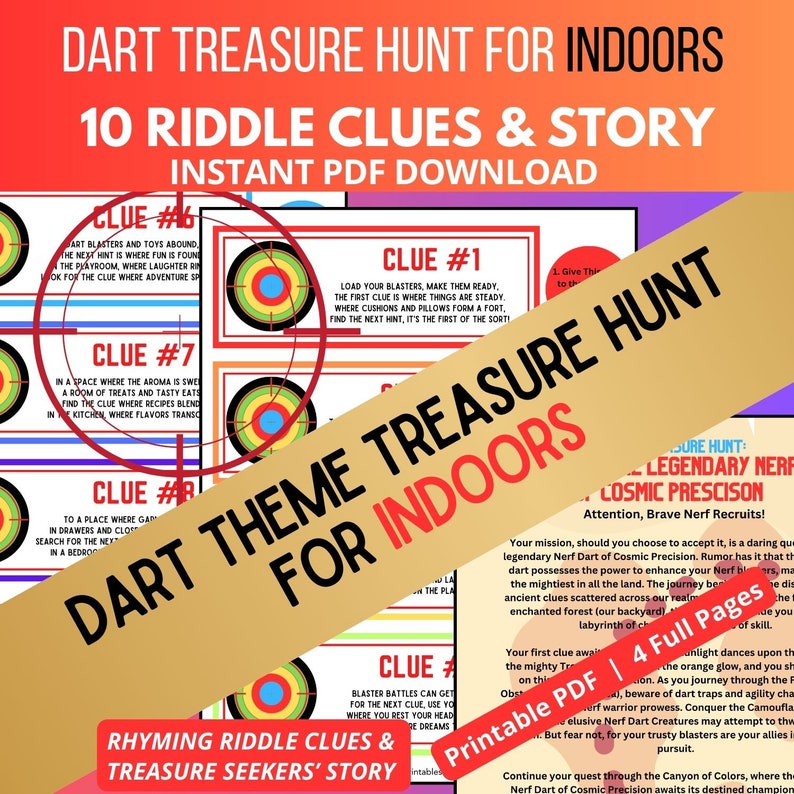 Dart Blaster Treasure Hunt Rhyming Clues, Color-coded Clues, Indoor ...