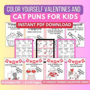 Cat Puns Valentine's Day Cards - 27 Unique Cards With 3 Themes, 8.5x11 ...