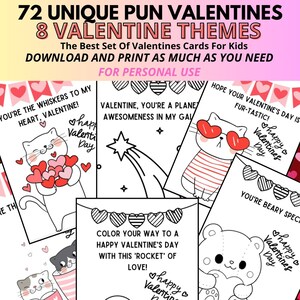 Cat Puns Valentine's Day Cards - 27 Unique Cards With 3 Themes, 8.5x11 ...