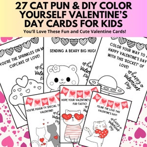 Cat Puns Valentine's Day Cards - 27 Unique Cards With 3 Themes, 8.5x11 ...