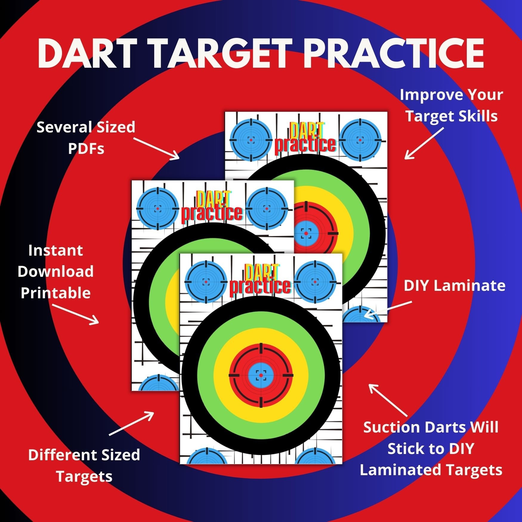 Ultimate Nerf Target PDF, for Suction & Nerf Darts - 3 Sizes (8.5x11 ...