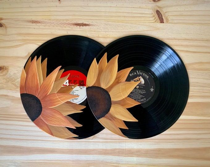 Hand Painted Vinyl Record | Sunflowers - Etsy