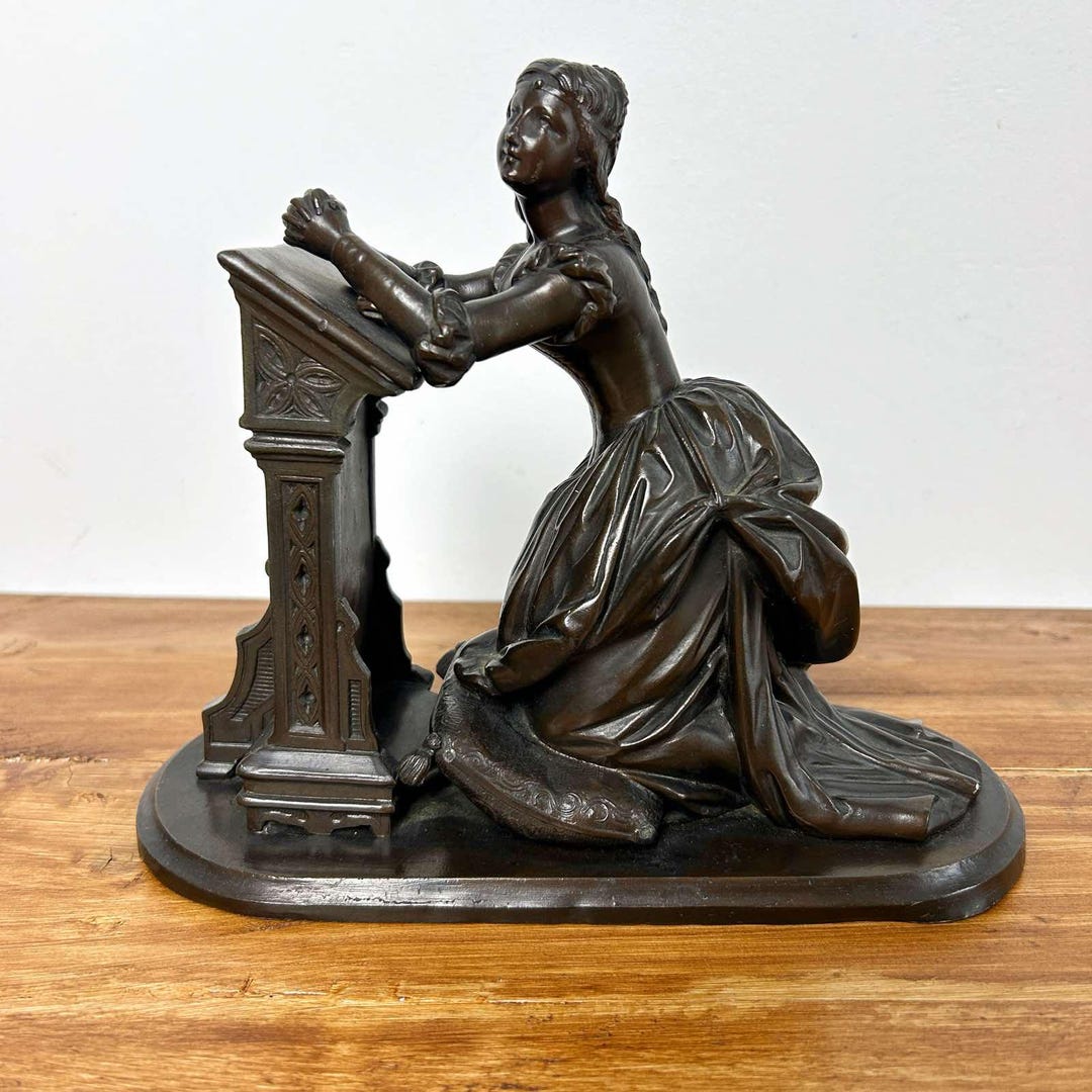 Vintage Bronze Praying Woman Statue/ Bronze Seated Lady/ Antique Woman ...
