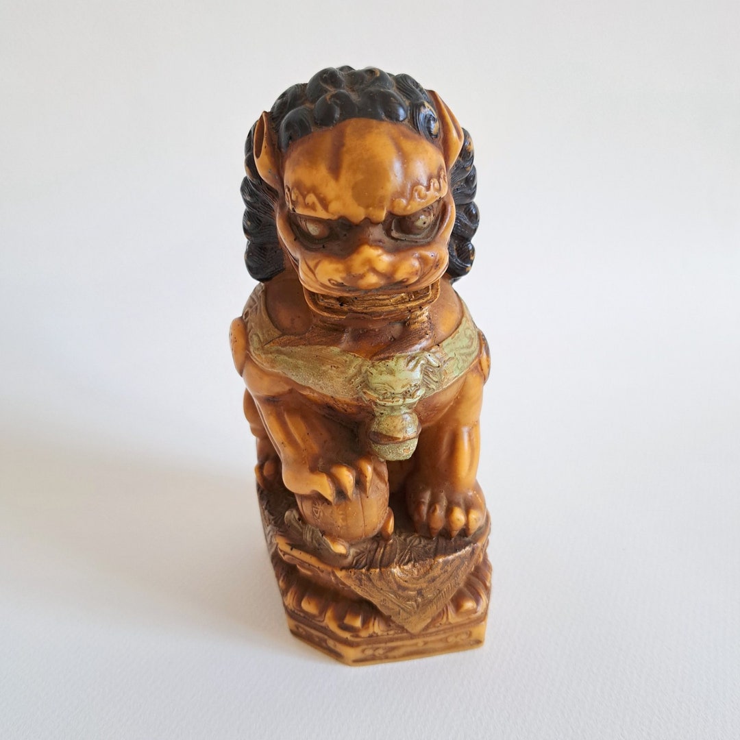 Vintage Chinese Foo Lion/ Carved Resin Foo Dog/ Traditional Foo Dog ...