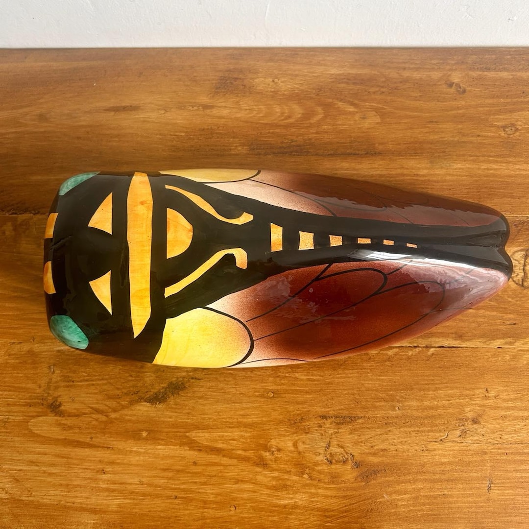 LARGE Wall Vase CICADA 12" Shape Ceramic French Majolica/vintagehand ...