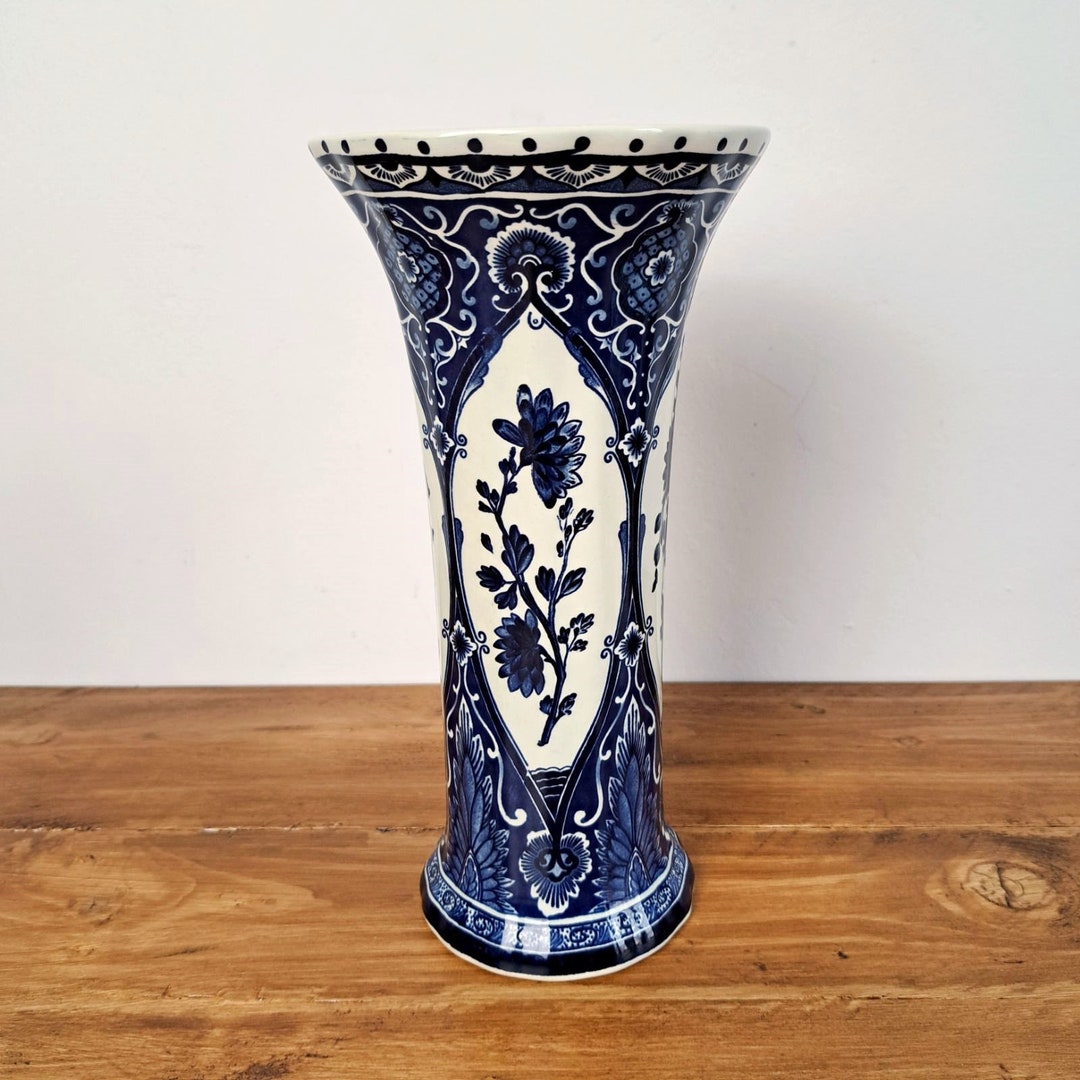 Vintage Delfts Vase Boch Belgium Made for Royal Sphinx Porcelain / Blue ...