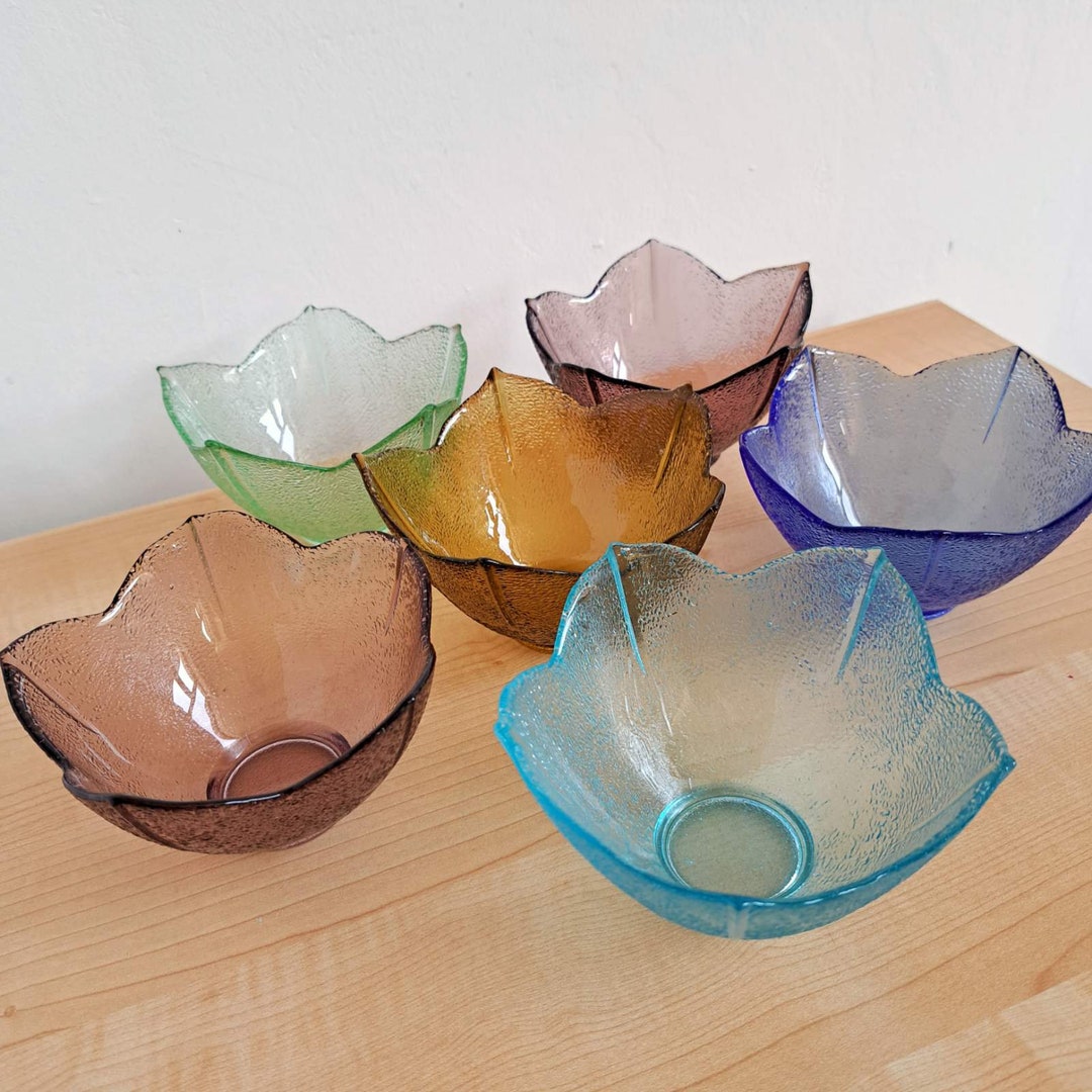 Lotus Shaped Colored Glass Bowls, Set of 6 - Etsy