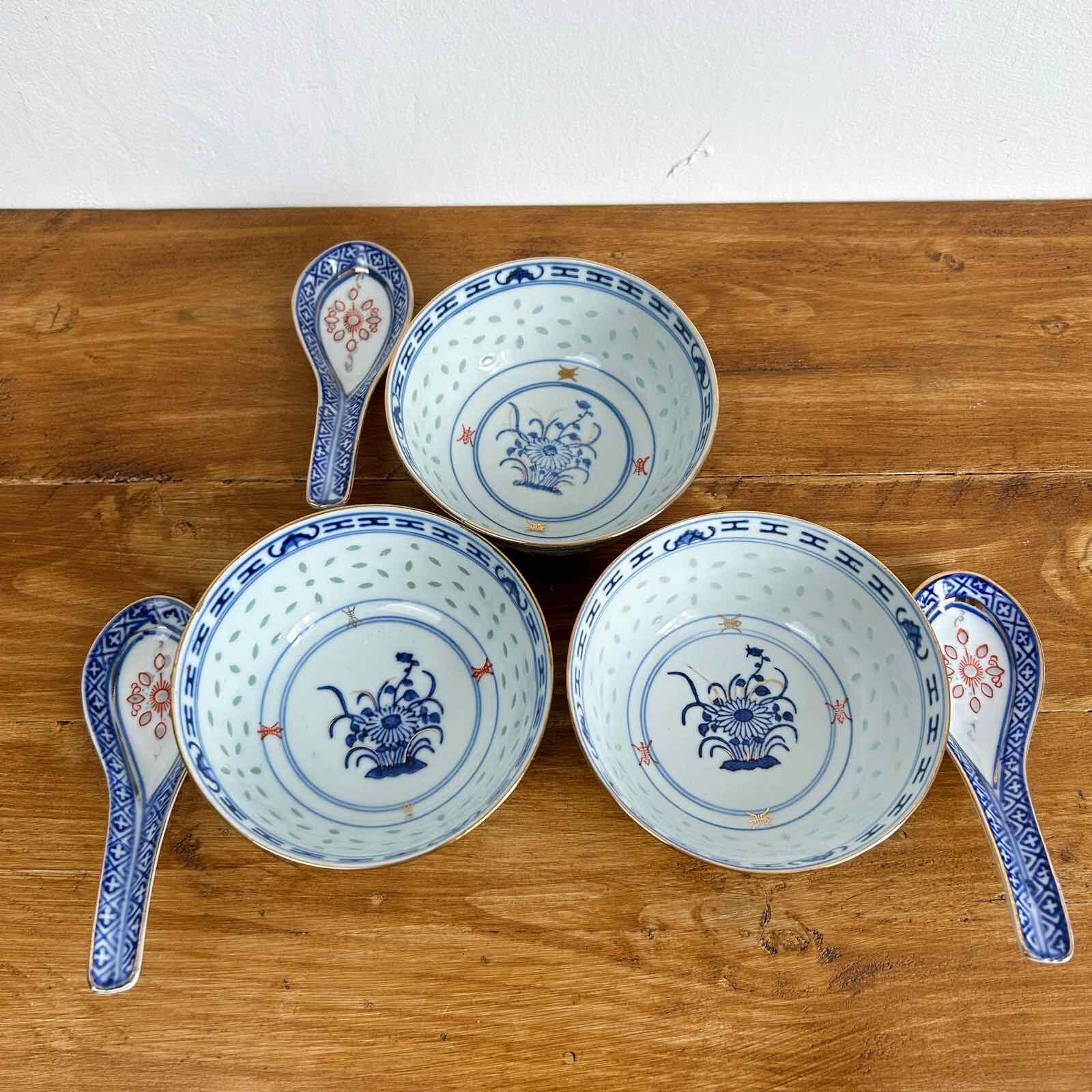Set of 6 Pieces Vintage Chinese Rice Grain Jingdezhen Porcelain Bowls ...