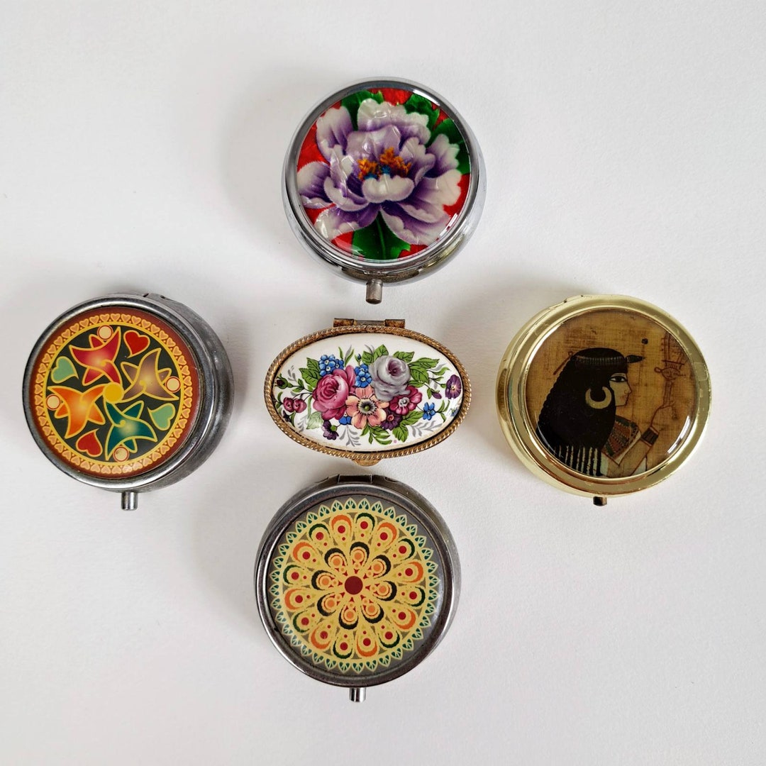 Set of 5 Vintage Pills Boxes/ Lid Box for Tablets/ Tobacco Box/ West ...